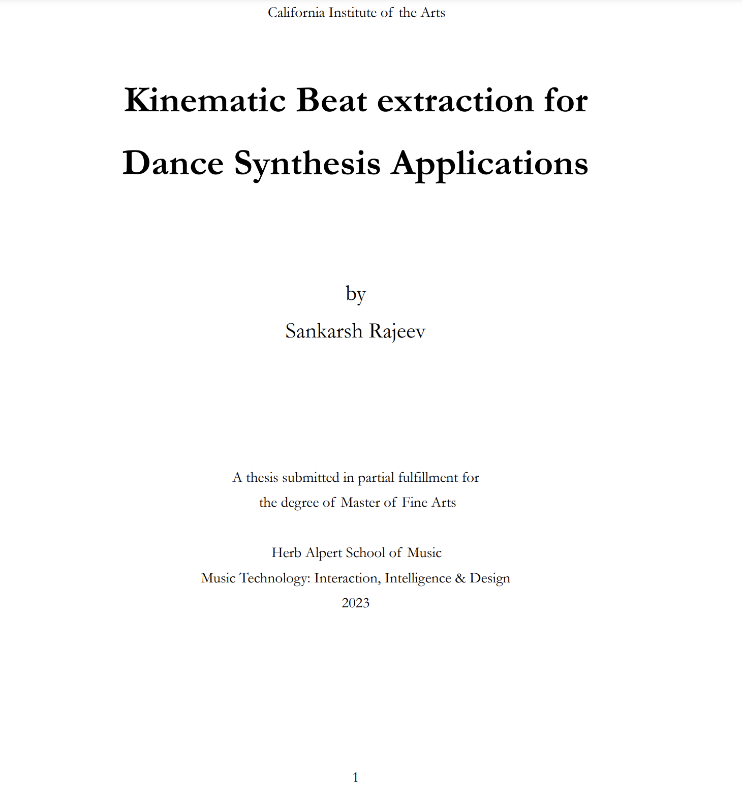Kinematic Beat extraction for Dance Synthesis Applications - MTIID CalArts